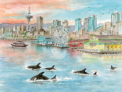 Seattle Waterfront Orcas - Limited Edition Print